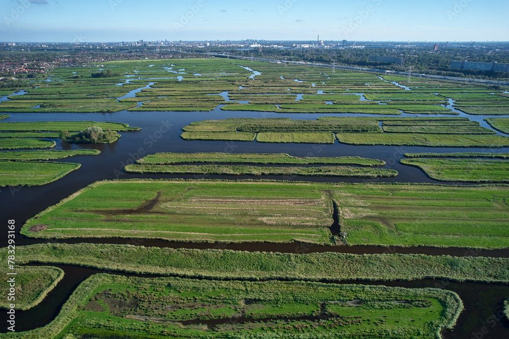 Waterland, Holland - drone aerial of reclaimed land, polder farming ...