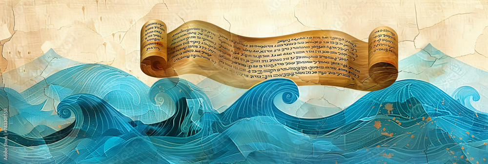 Old torah scroll on the sea. Judaism religious symbol. Bible exodus ...