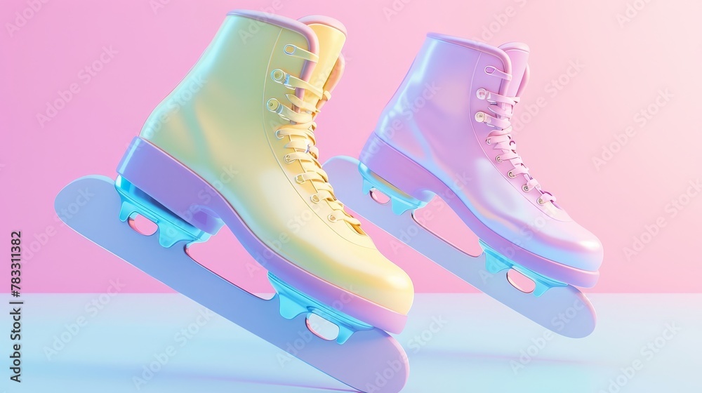 Ice skating blades and skates in a funky color palette 3D style ...