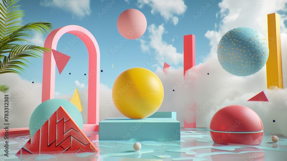 Memphis-inspired 3D shapes in a dreamlike setting 3D style isolated flying objects memphis style ...