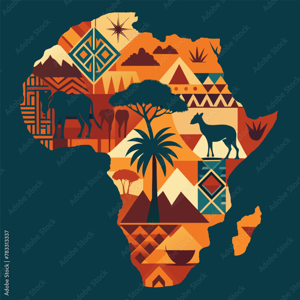 Continent Africa, abstract silhouette of african map with geometric ...