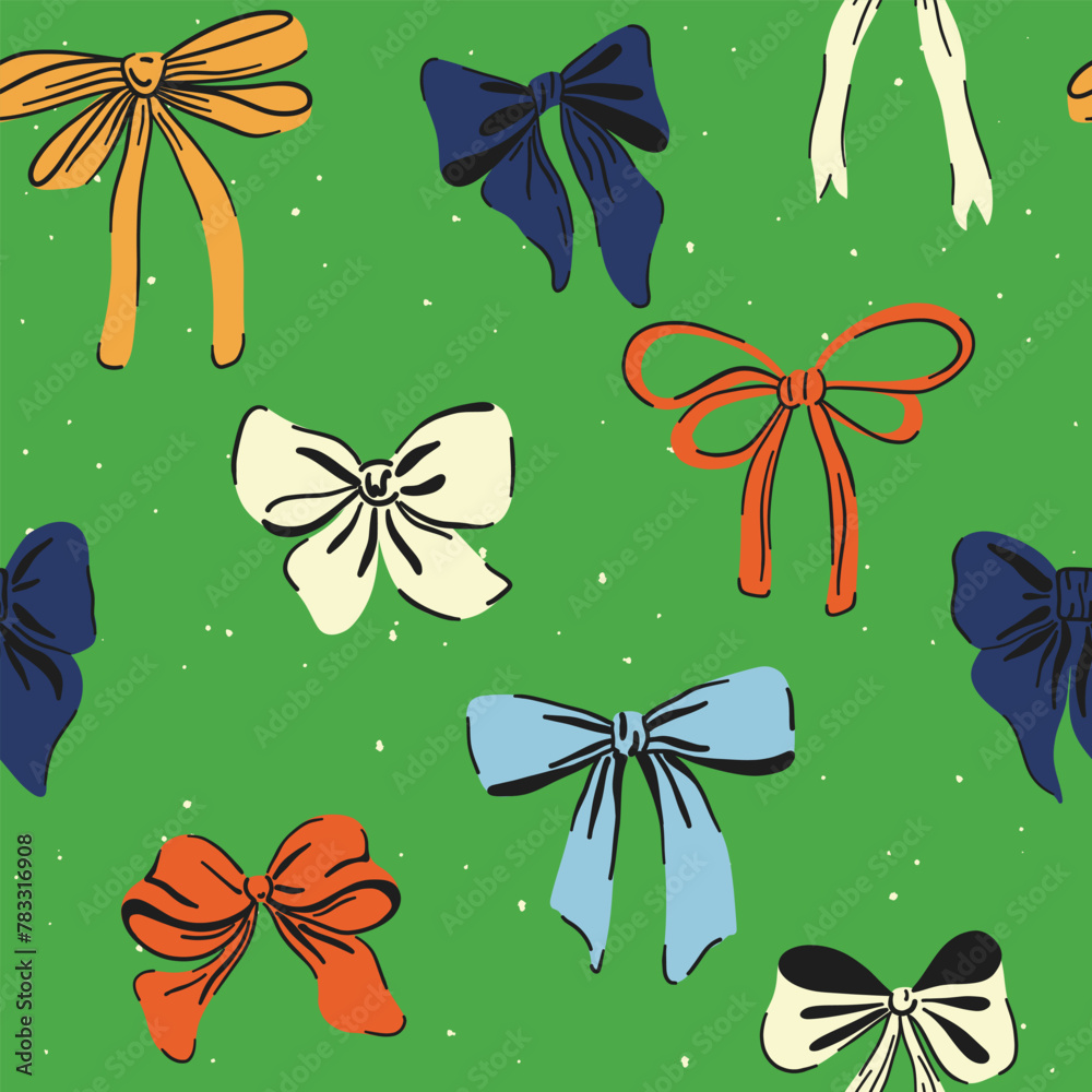 Ribbon bow seamless pattern. Cute hand drawing wallpaper. Coquette ...