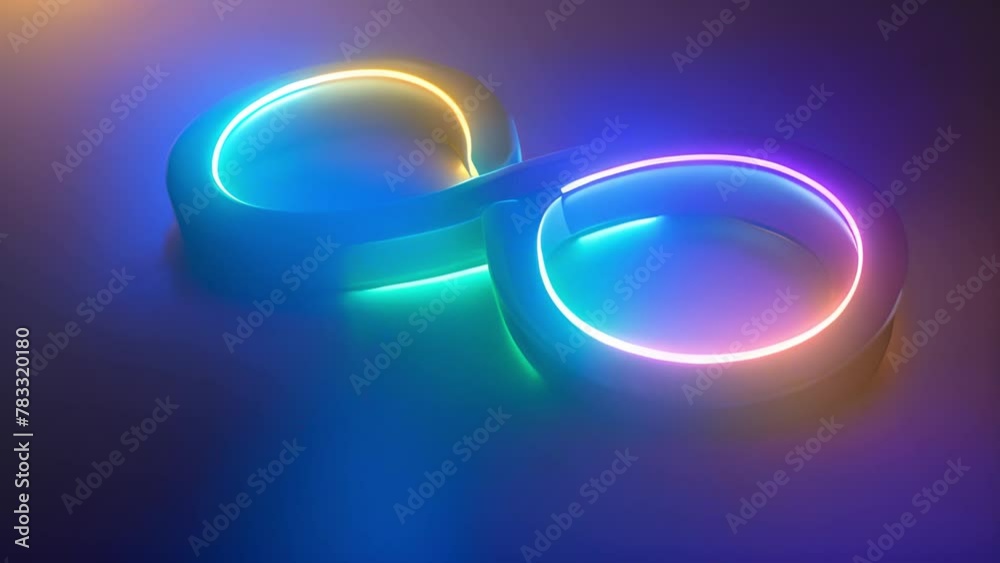 Infinity symbol neon lights glowing, appears of multiple glowing lines ...