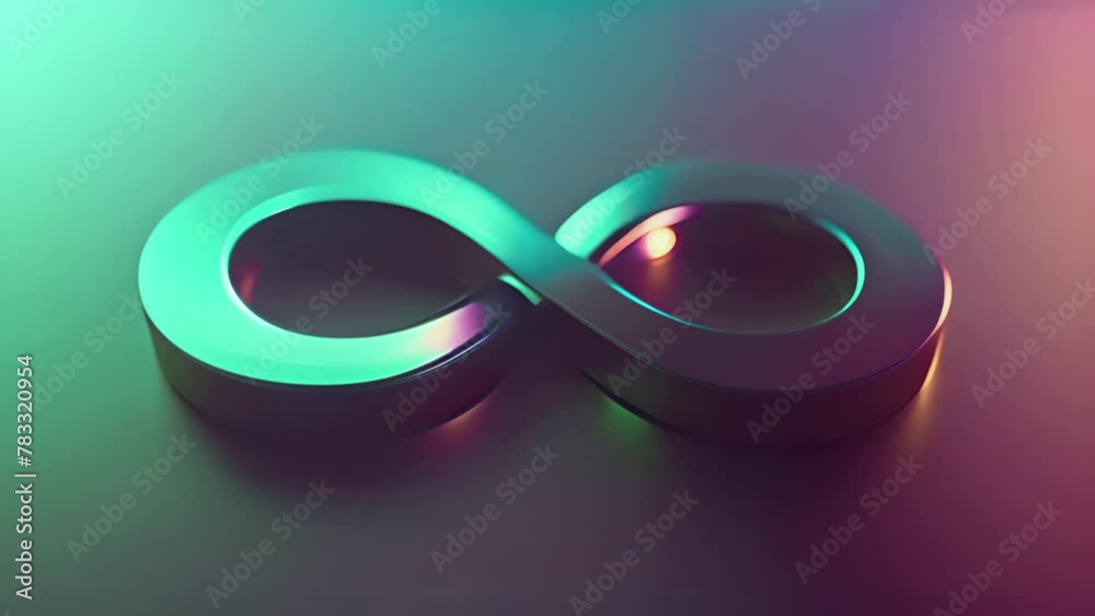 Infinity symbol neon lights glowing, appears of multiple glowing lines ...