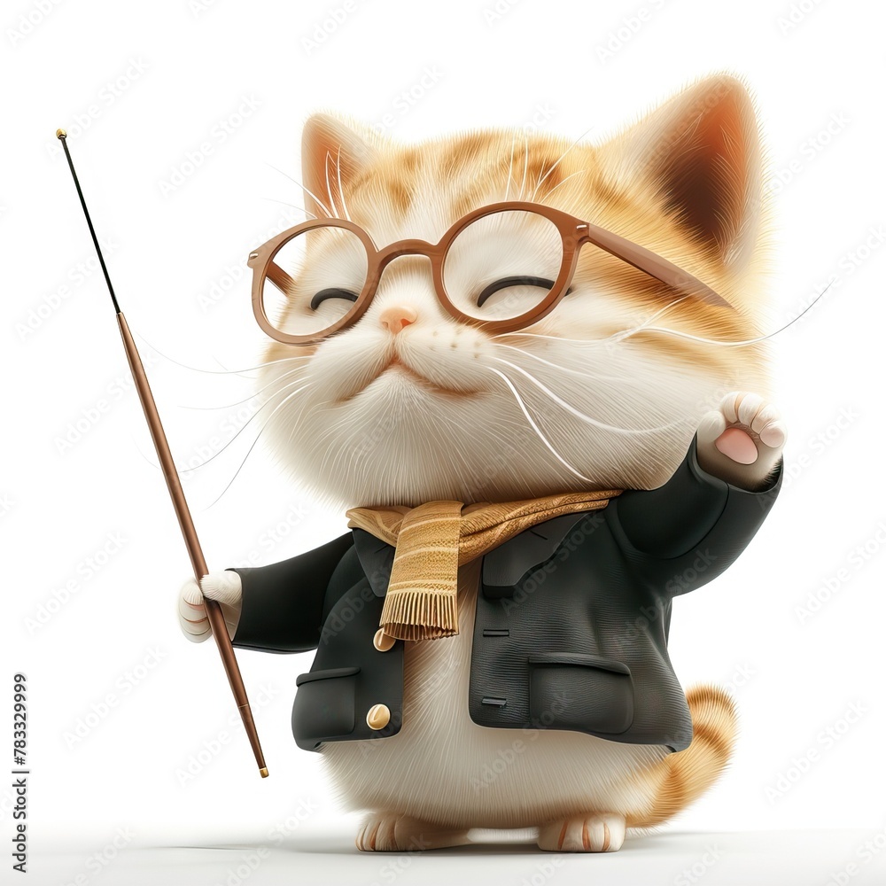 A cute kawaii 3D mascot character design kitten cat teacher professor ...