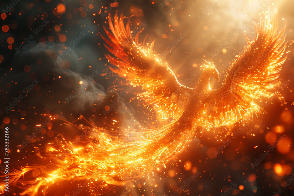 A phoenix rising from the ashes, embodying resilience and renewal as it ...