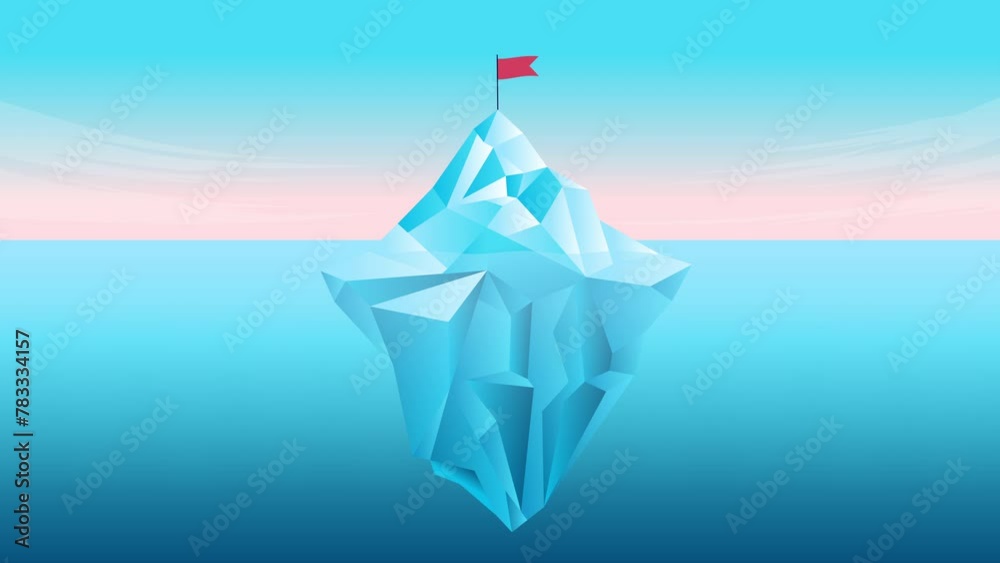 Ice berg mountain with flag on top - Animated floating iceberg showing ...