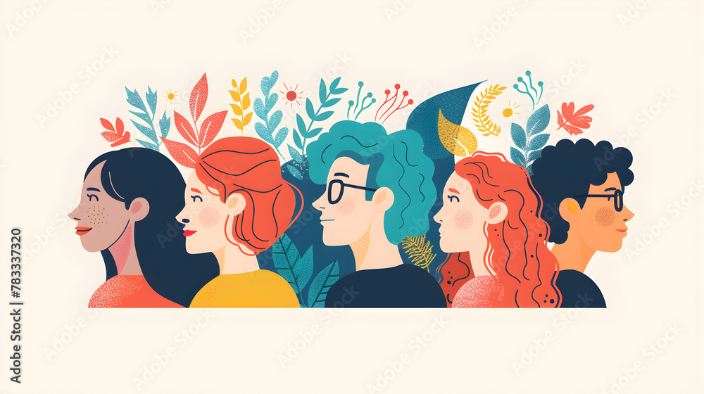 This flat illustration of diverse individuals promoting mental health ...