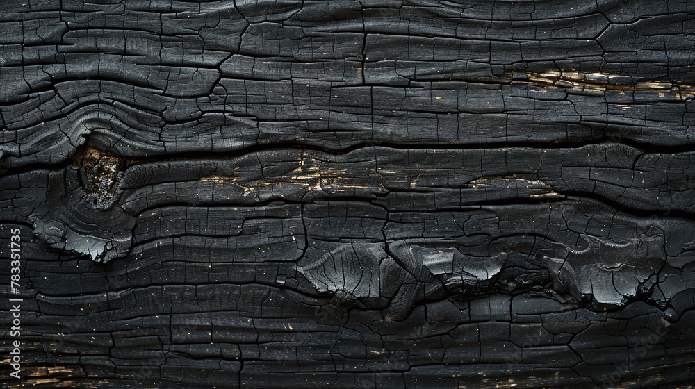 Heavily distressed coal-black burn finish on high-detail wood texture ...