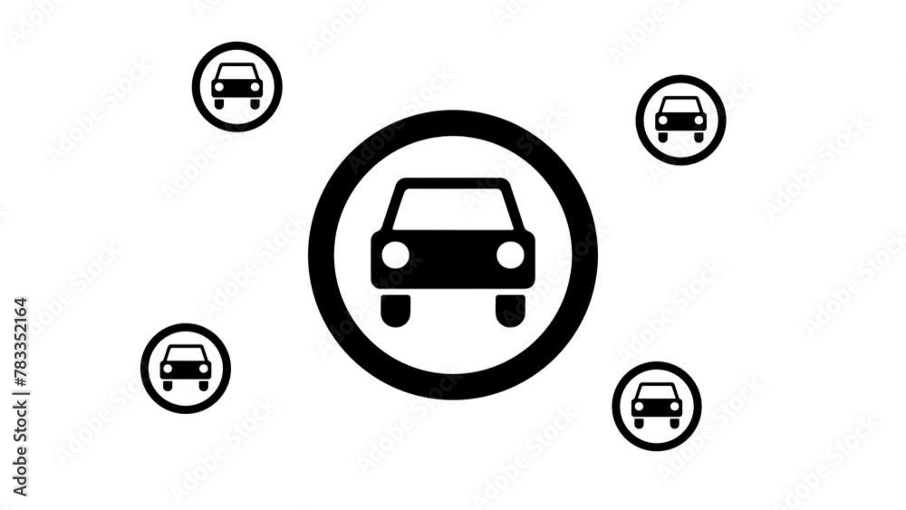 Zoom in and out animation the no car symbol. Large black symbol in the ...