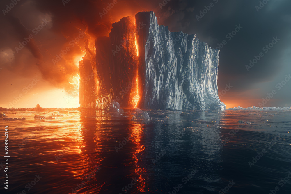 The clash between a heatwave and an iceberg, illustrating the collision ...