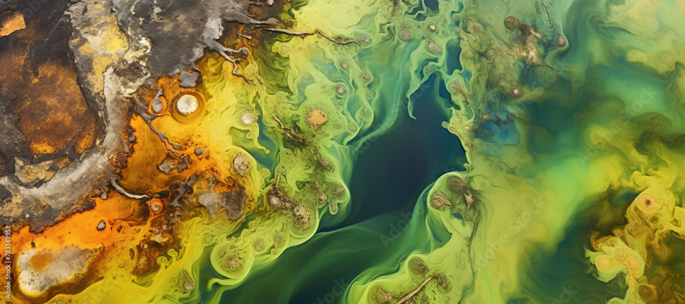 Aerial view of a toxic water pit, showcasing the destructive impact of ...
