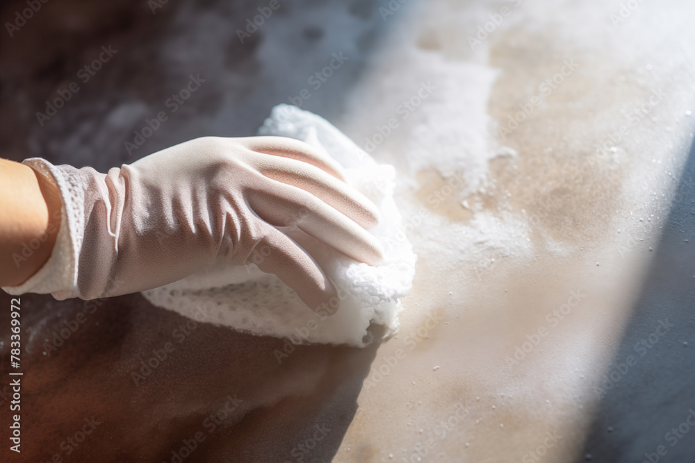 Hand washing with rubber gloves: Practicing proper hygiene protocols ...