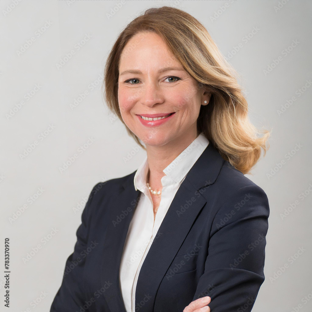 business and woman with a smile, strong and gender equality on a white ...