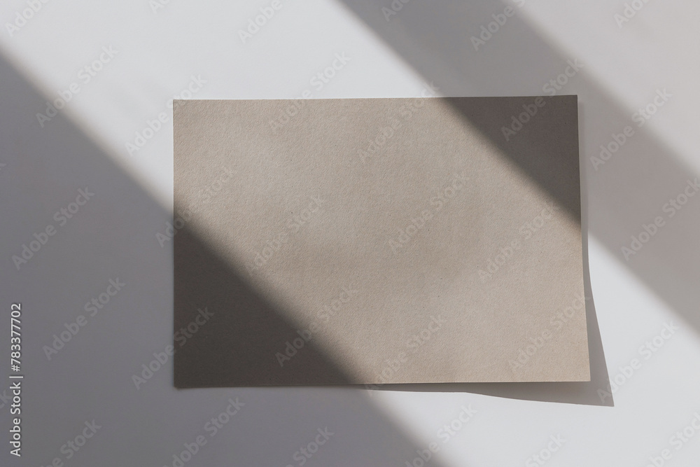 Empty gray rectangle poster or business card mockup with shadows on ...