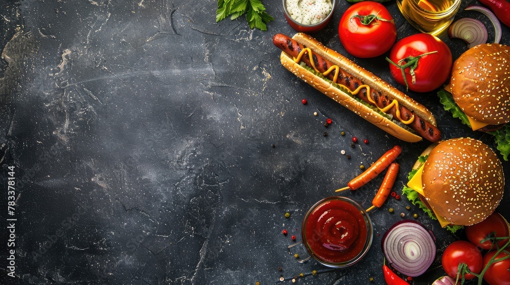 Summer BBQ food corner border with hot dog and hamburger buffet. Top ...