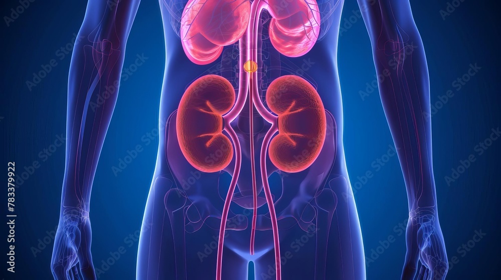 human urinary system with kidneys and bladder anatomy 3d medical ...