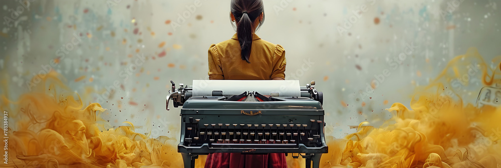 Person Writing on Vintage Typewriter with Old Paper , Aerial view of a ...