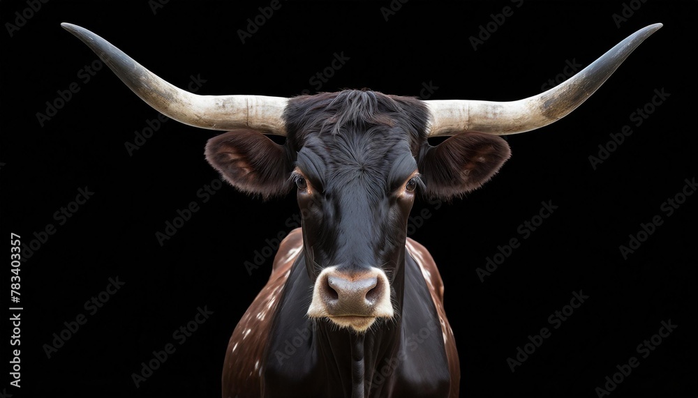 texas longhorn cow front view cattle portrait isolated on transparent ...