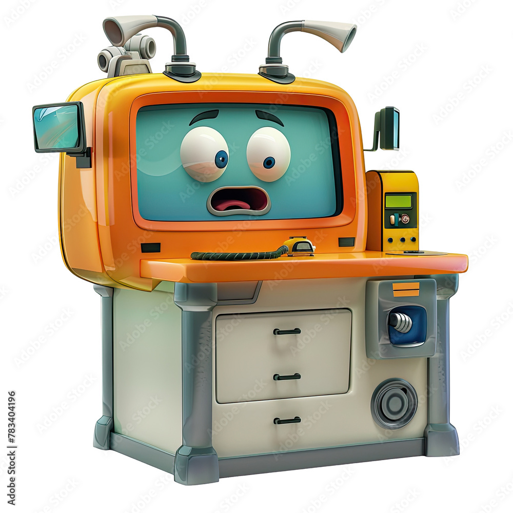 Cartoon television set displaying a surprised expression placed on a ...