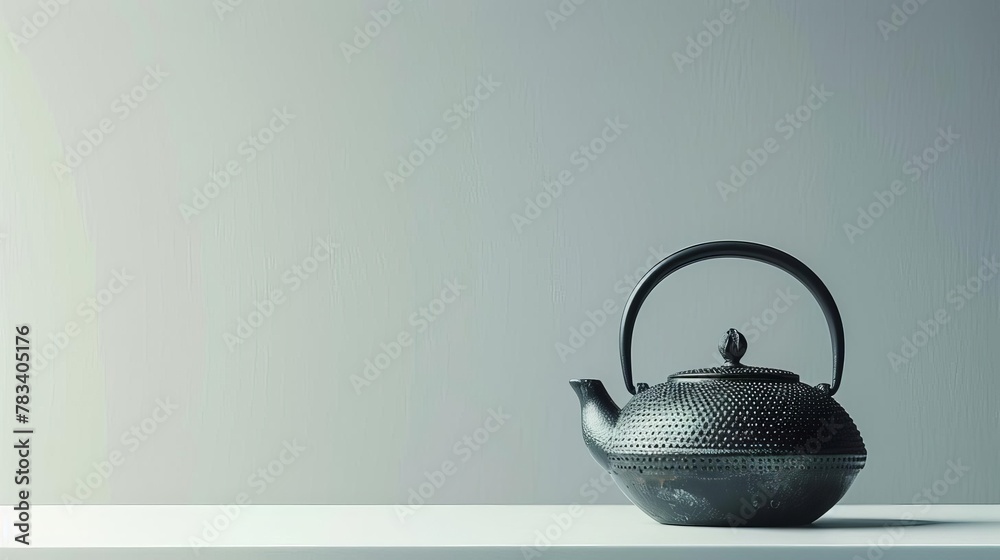 minimalist still life with traditional japanese teapot on plain white ...