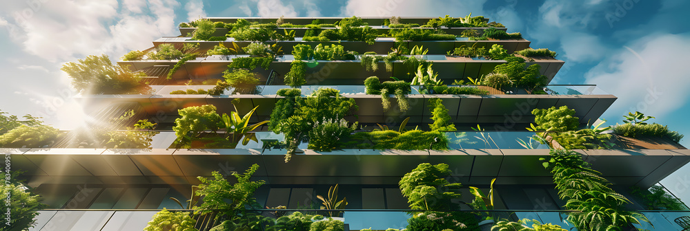 Sustainable building exterior made of recycled materials, featuring ...