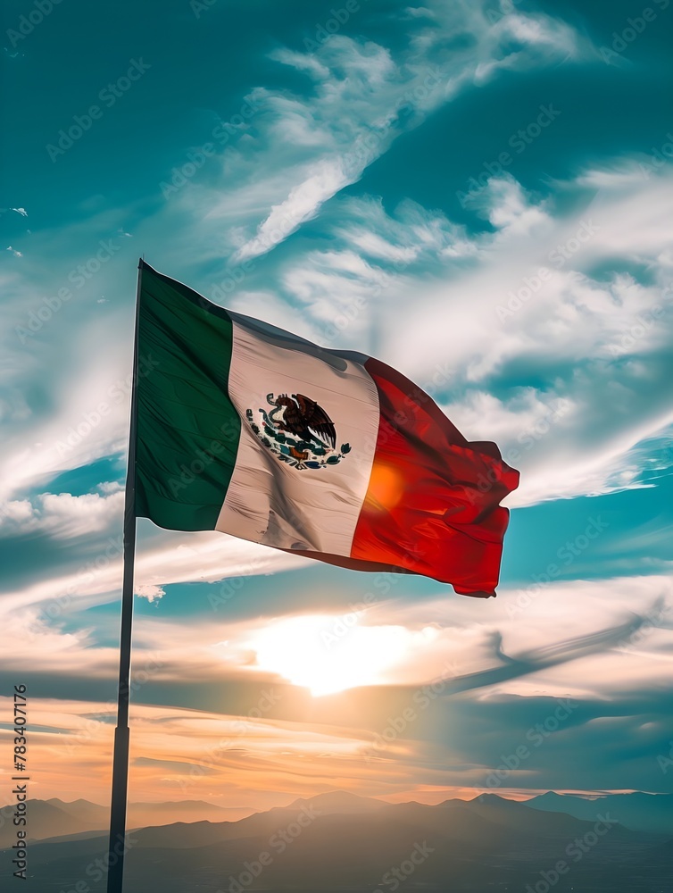 Mexican flag flying in the sky. Ai generative Stock Photo | Adobe Stock