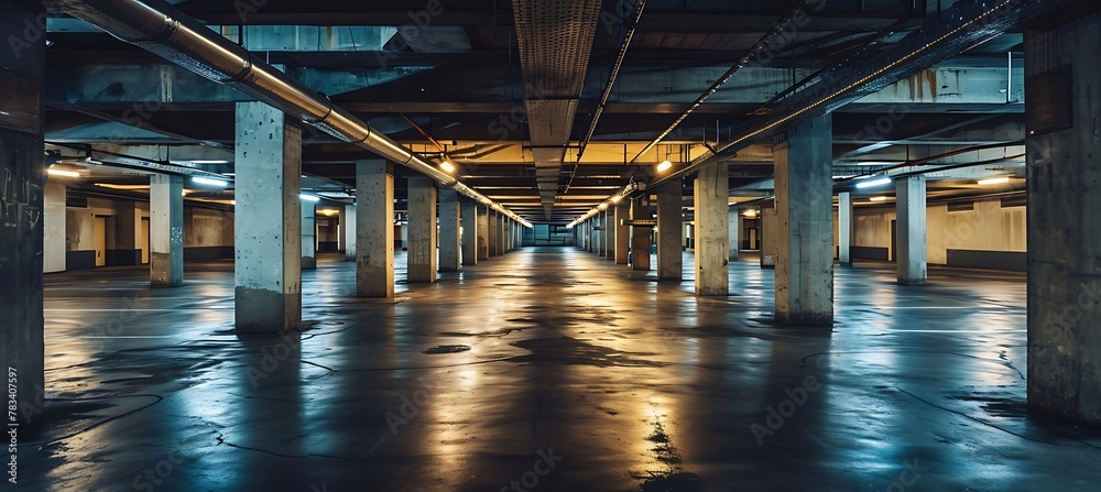 Spooky and Eerie Atmosphere in a Dimly Lit Underground Parking Lot with ...