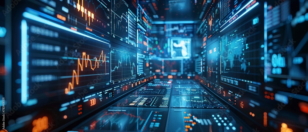 Investor's eye view of multiple stock charts, blue tones, detailed ... Investor's eye view of multiple stock charts, blue tones, detailed ...