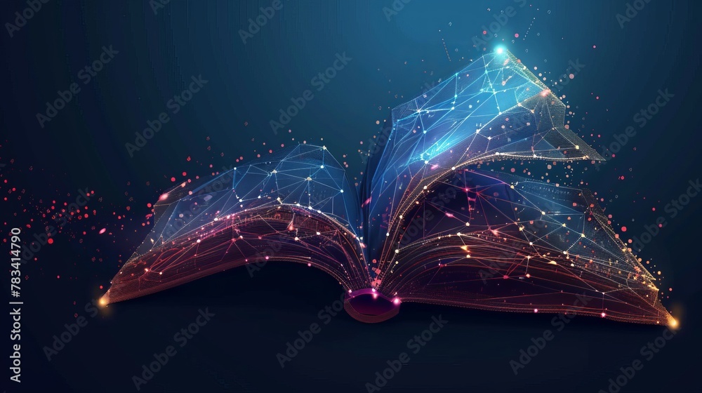 Concept line connection in open book education. wireframe design with ...
