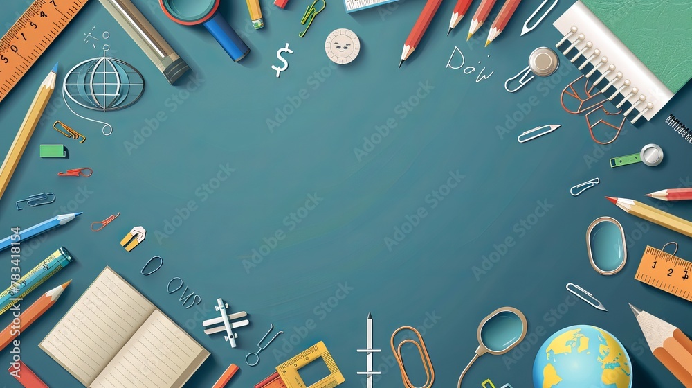 Vector frame/border for education in schools featuring a globe, pencils ...
