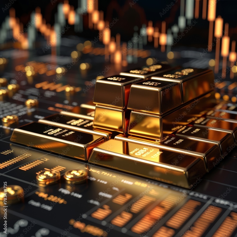 3D gold bars and financial charts, minimal, bright, isolated, hedge ...