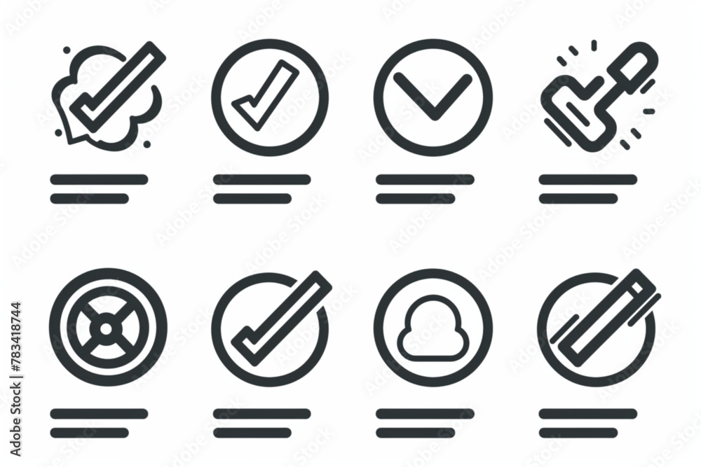 Checkmark and quality product, thin line icon set. Symbol collection in ...