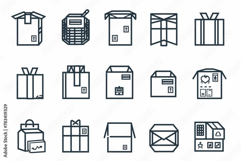 Delivery boxes and package, thin line icon set. Symbol collection in ...