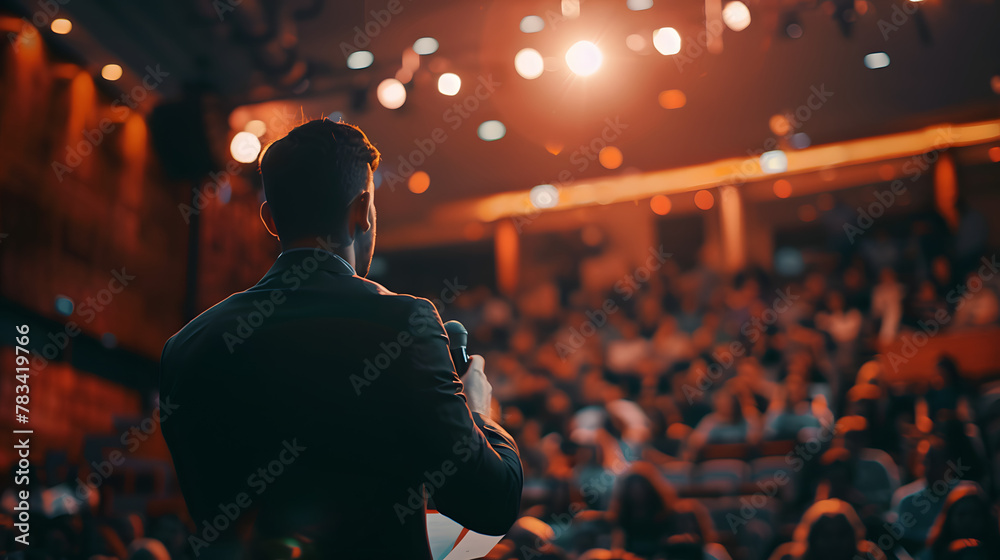 A leadership training session in a spacious auditorium, with a ...