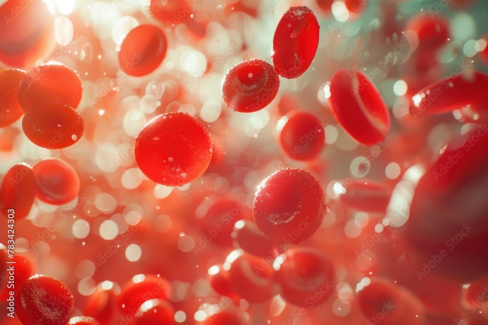 3D visualization of red blood cells in a light, hypotonic solution with ...