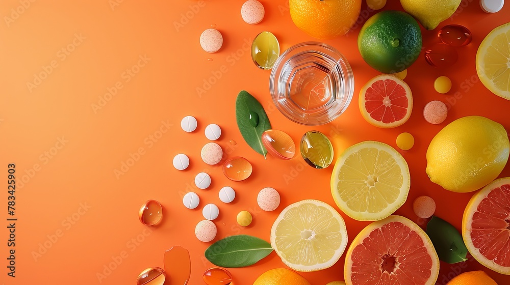 A beautiful composition on an orange bright background featuring ...