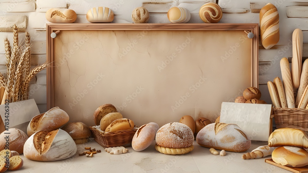 bread bakery shop or a supermarket bread section with empty price or ...