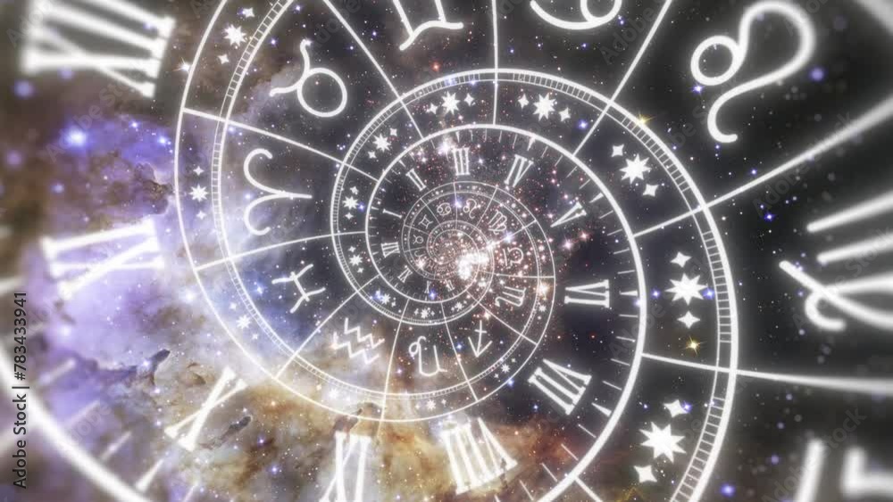 Vidéo Stock Zodiac spiral and signs of the zodiac in space. Astrology ...