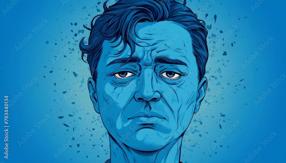 Blue color upset portrait background. Blue Monday, Mental health, loneliness epidemic concept ...