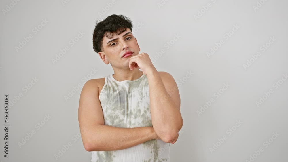 Cheerful young man in sleeveless t-shirt confidently posing with ...