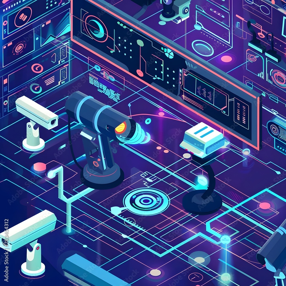 Wide banner depicting a surveillance secure protection system ...