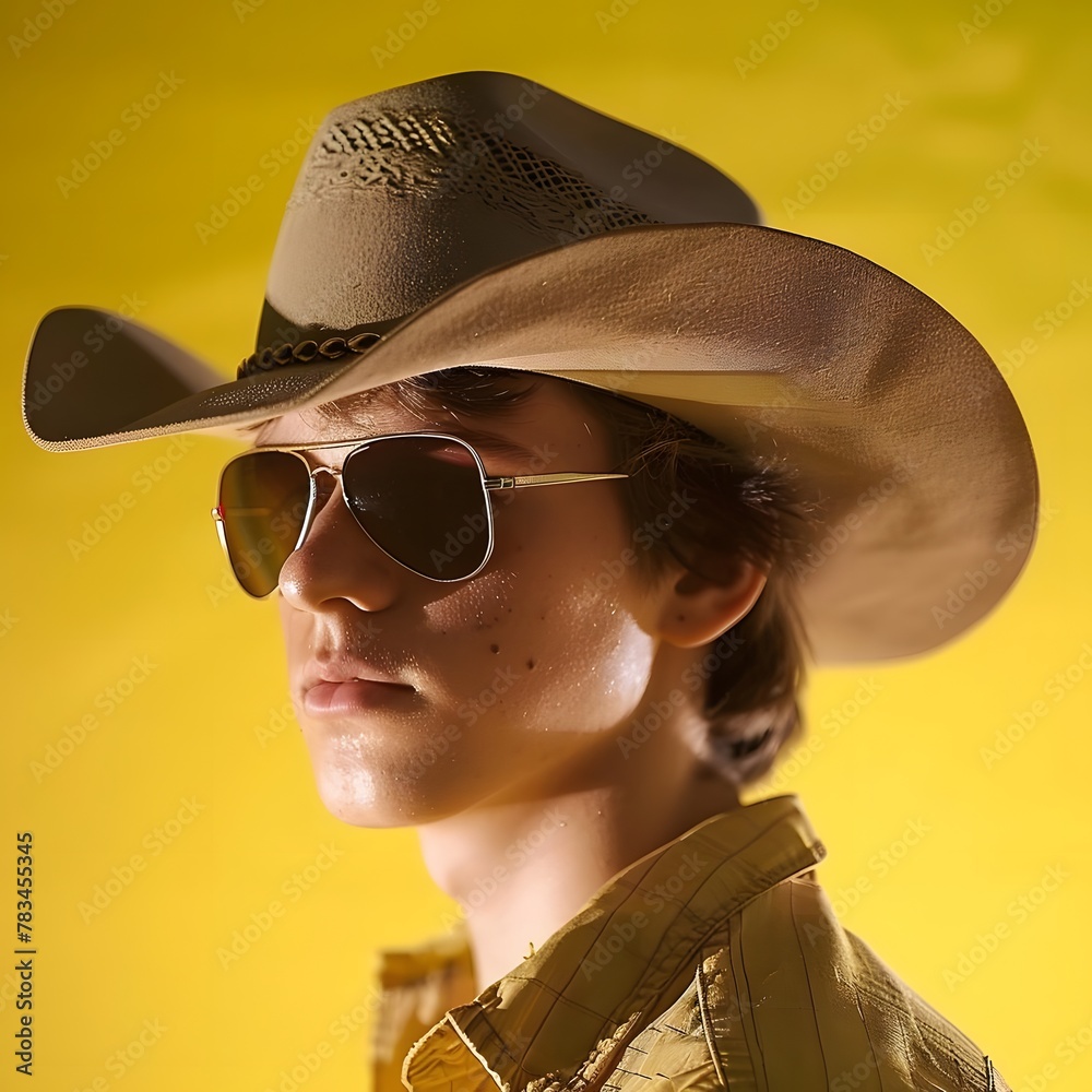 Teenage redneck boy portrait with sunglasses and cowboy hat, set ...