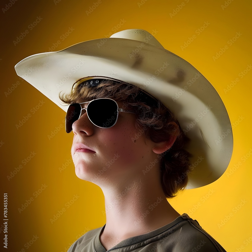 Teenage redneck boy portrait with sunglasses and cowboy hat, set ...