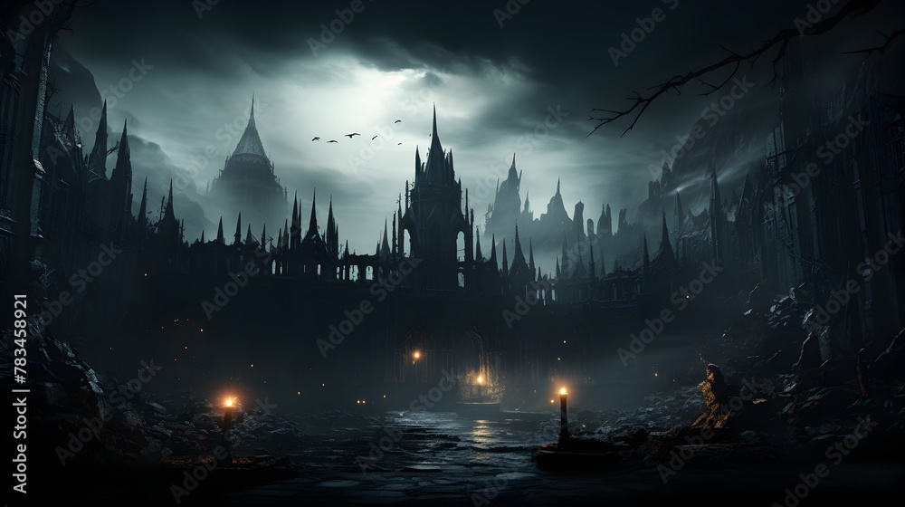 Foto de Gothic architecture - a dark castle with many towers and ...