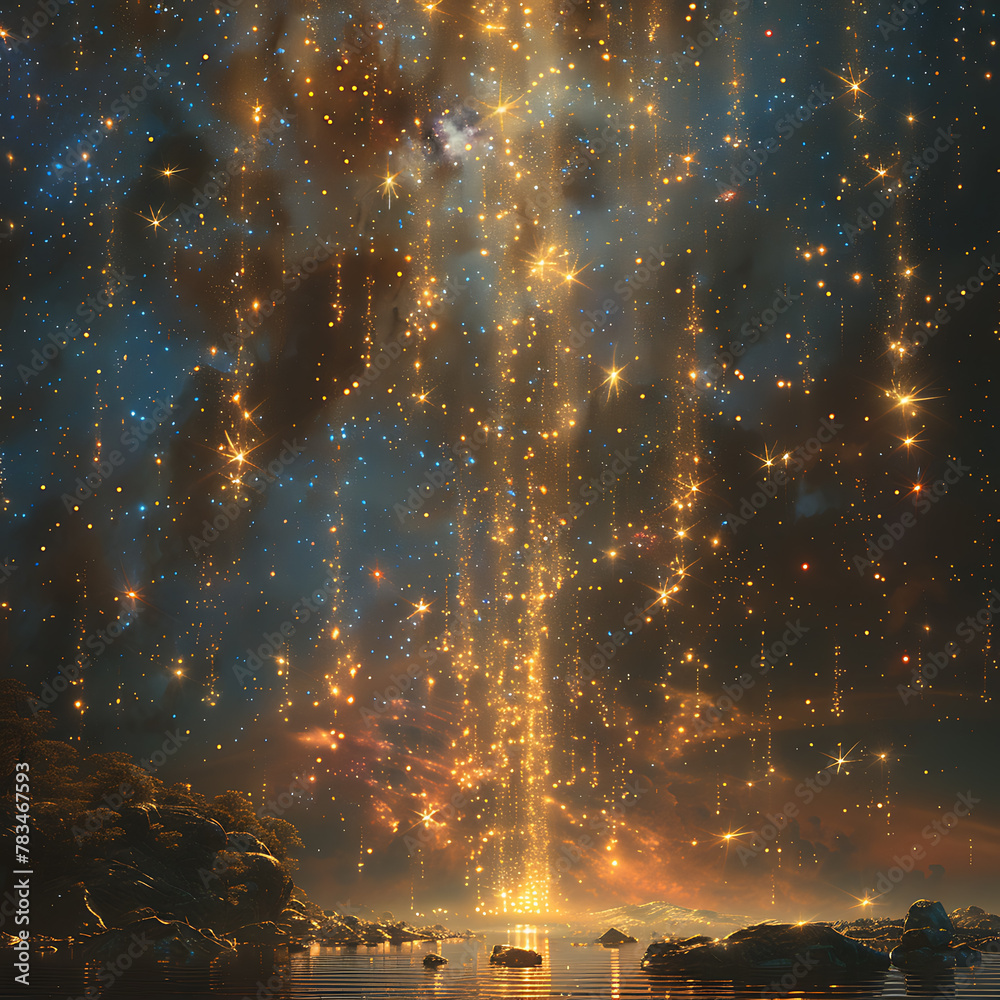 A mesmerizing starfall with falling stars streaking across the night ...