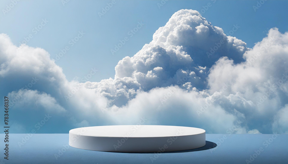 Cloud background podium blue 3d product sky white display platform ...