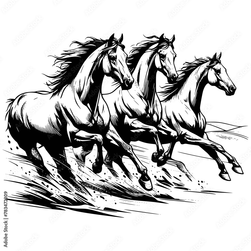 Arabian Horse, Running Horses Gallop thoroughbred Clipart Print vector ...