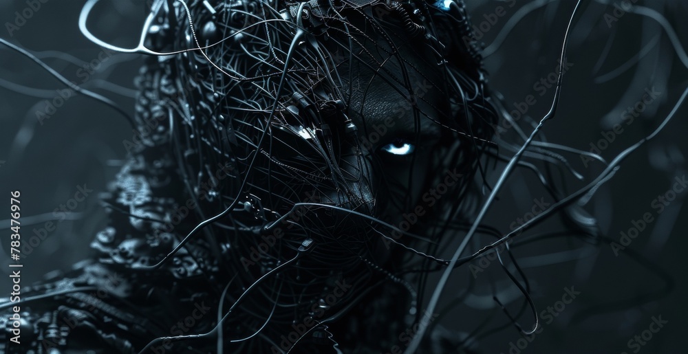 Poster A lone figure cloaked in darkness meticulously sets up an ...