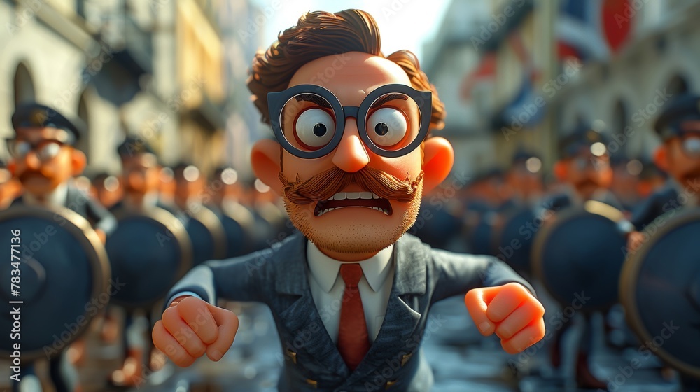 Journalists in 3D Cartoon, their words materializing as shields and ...